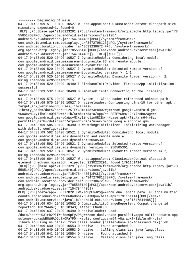 Com - Dual.space - Parallel.apps - Multiaccounts.appscloner Logcat | PDF | Software Engineering ...
