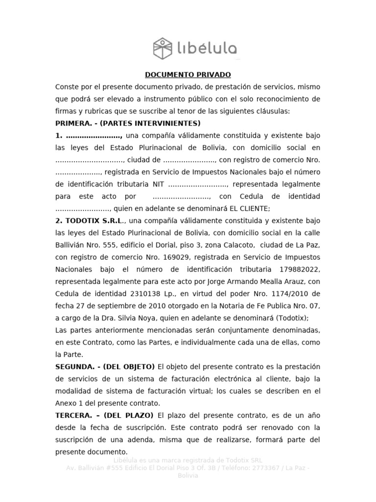 Contrato Base Facturacion UNIPERSONALES | PDF