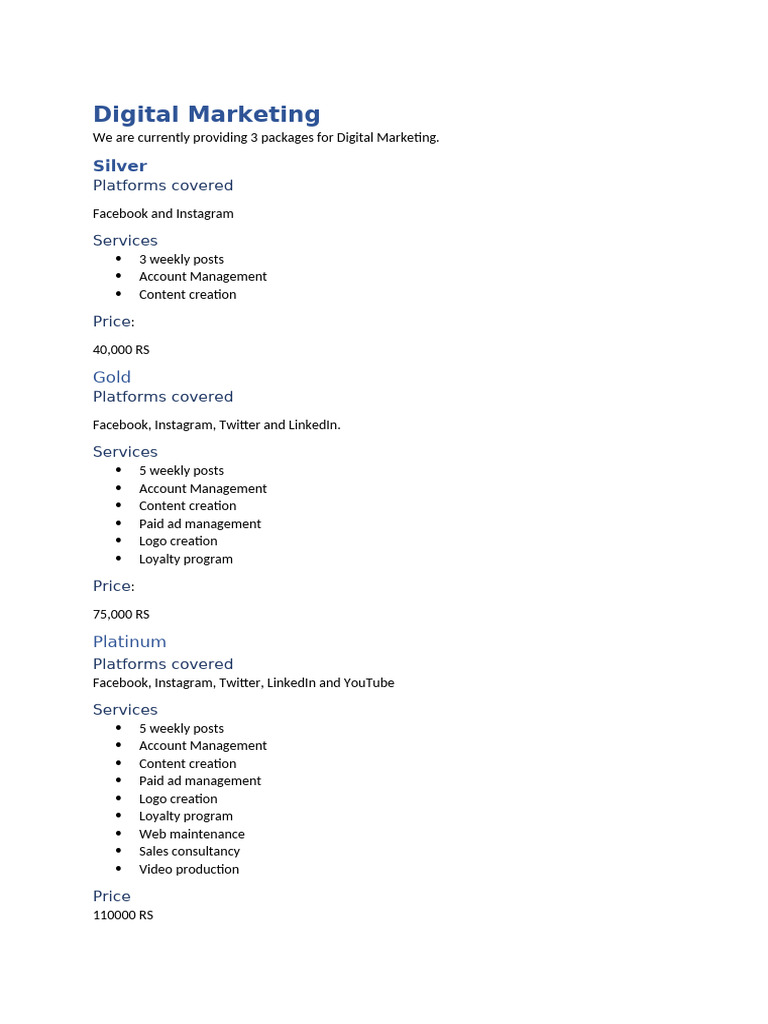 Digital Marketing Packages Overview | PDF