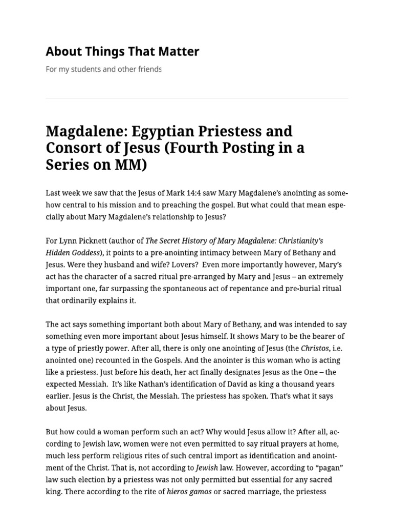Mary Magdalene - Egyptian Priestess and Consort of Jesus | PDF