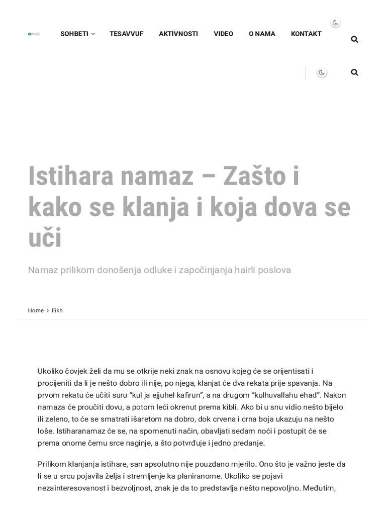 Istihara Namaz – Zašto i Kako Se Klanja i Koja Dova Se Uči – Menzil | PDF