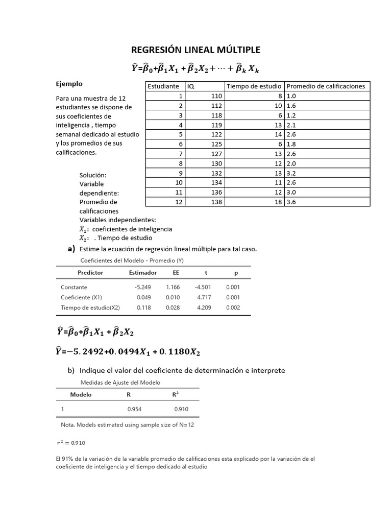 Des Ejemplos Regresión Lineal Multiple (1) | PDF | Análisis de regresión | Regresión lineal