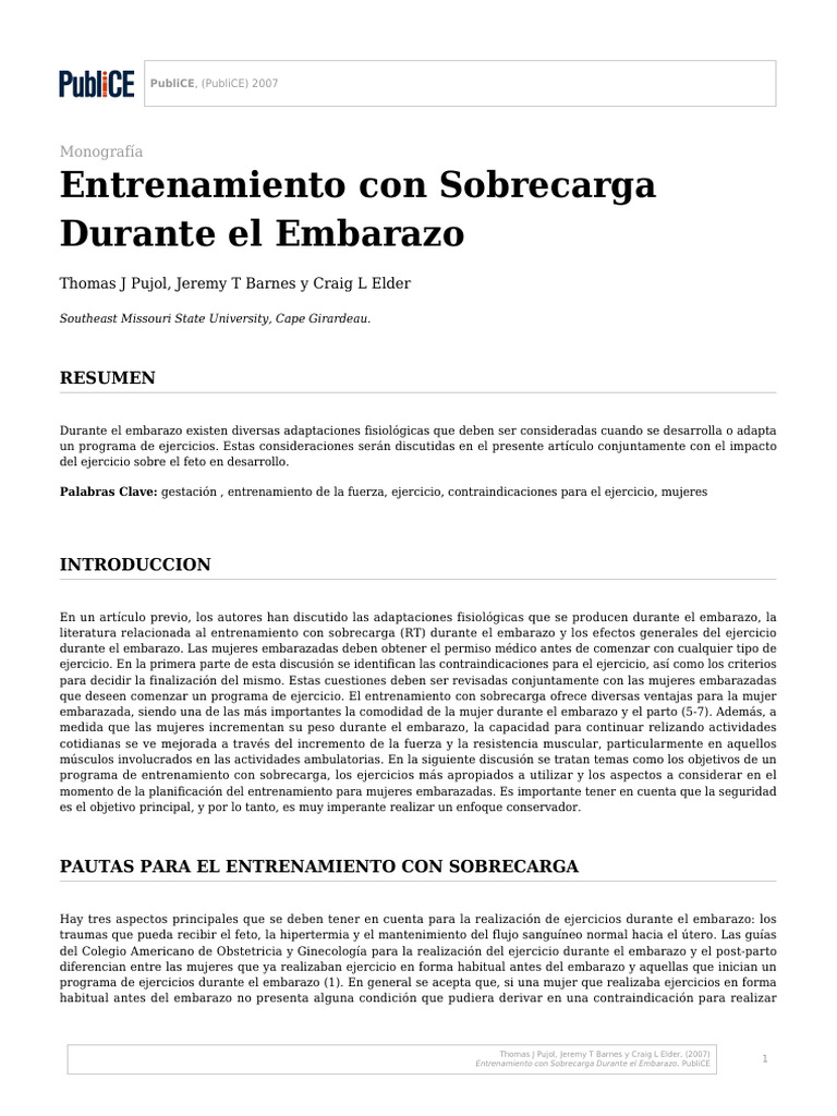 Entrenamiento Sobrecarga y Embrazo | PDF | El embarazo | Parto