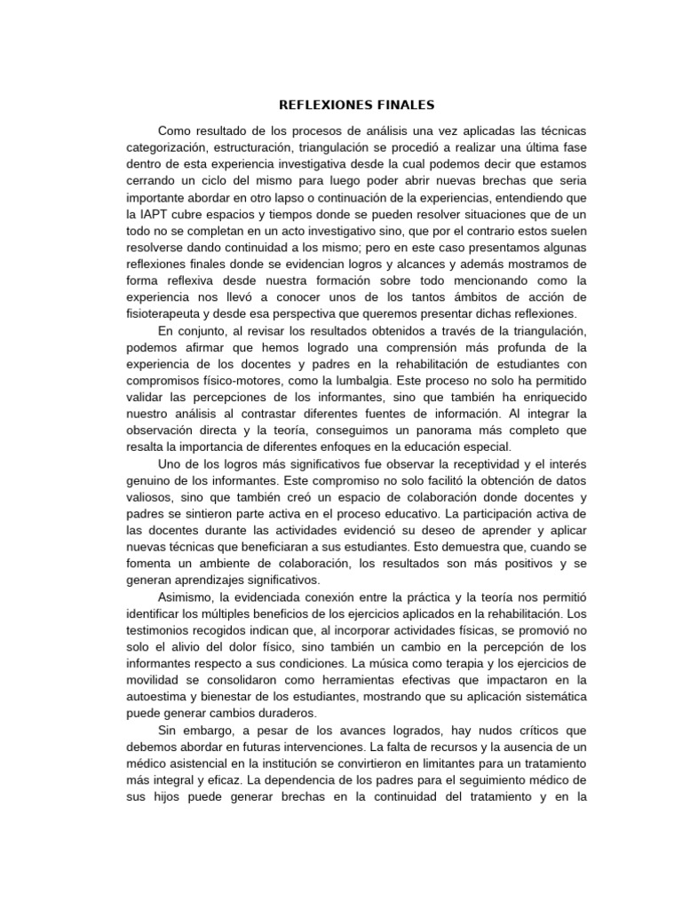 REFLEXIONES FINALES | PDF | Enseñando | Experiencia