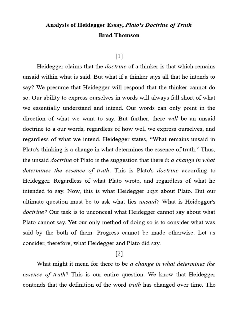 Heidegger's Analysis of Plato's Truth | PDF | Truth | Epistemology
