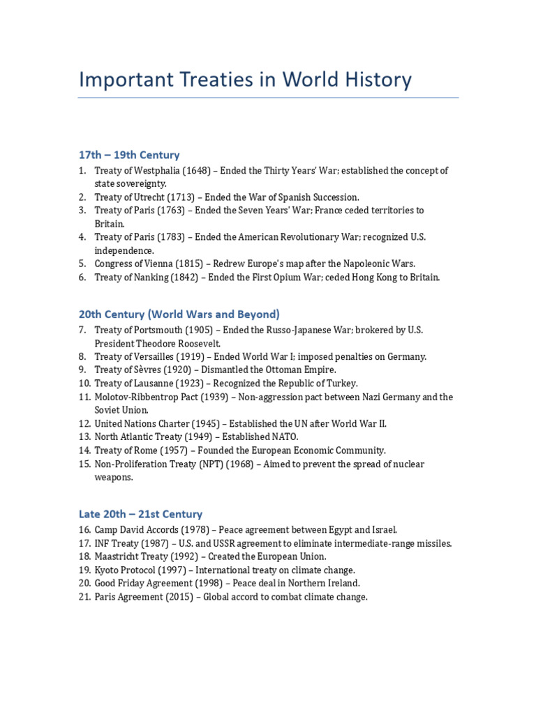 Important Treaties in World History | PDF