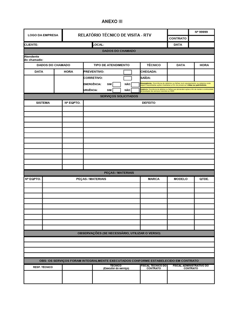Anexo III Modelo de Relatorio Tecnico de Visita | PDF