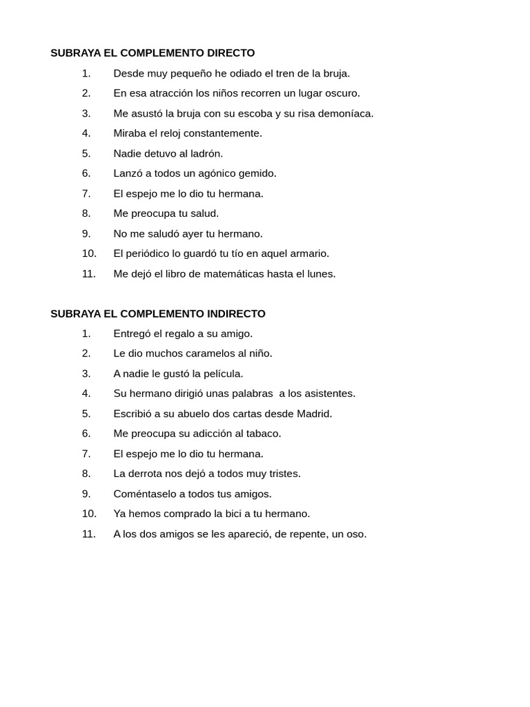 Identificación de Complementos Directos e Indirectos | PDF | Objeto (gramática) | Verbo