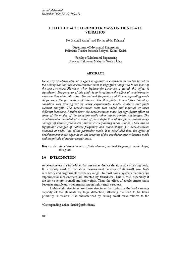 Effect of Accelerometer Mass On Thin Plate Vibration | PDF | Normal ...