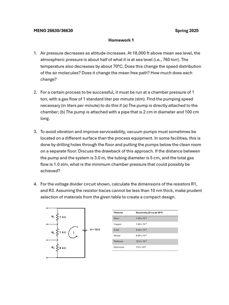 Spring 2025 MENG 26630 Homework 1 | PDF