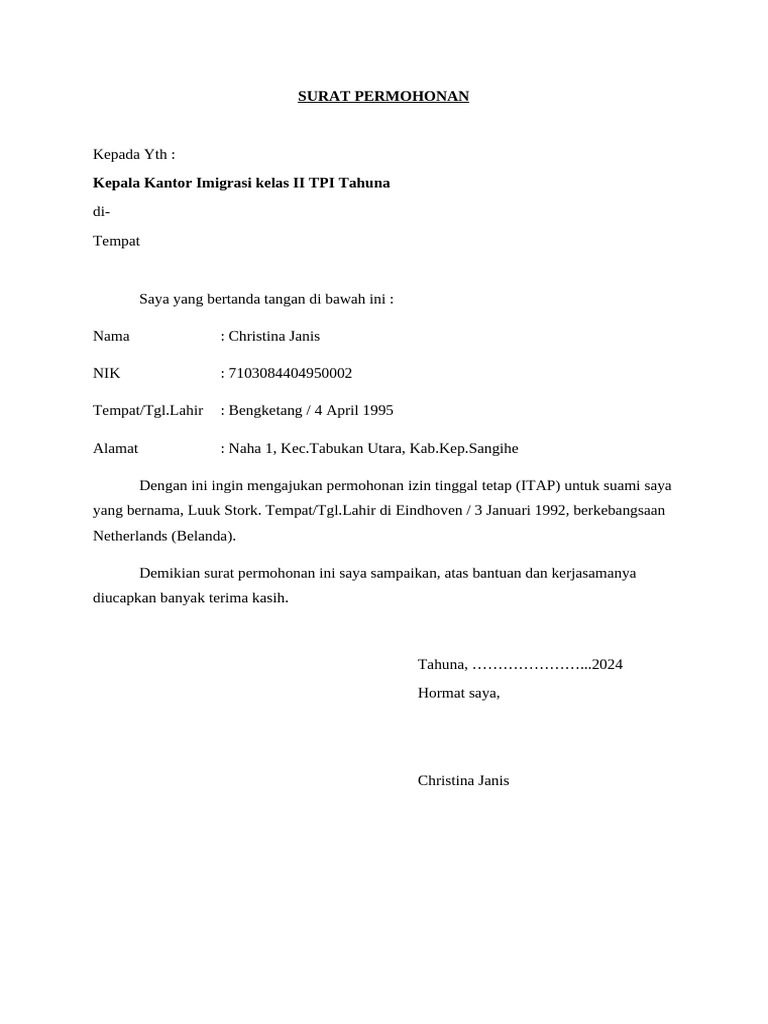 Surat Permohonan ITAP | PDF