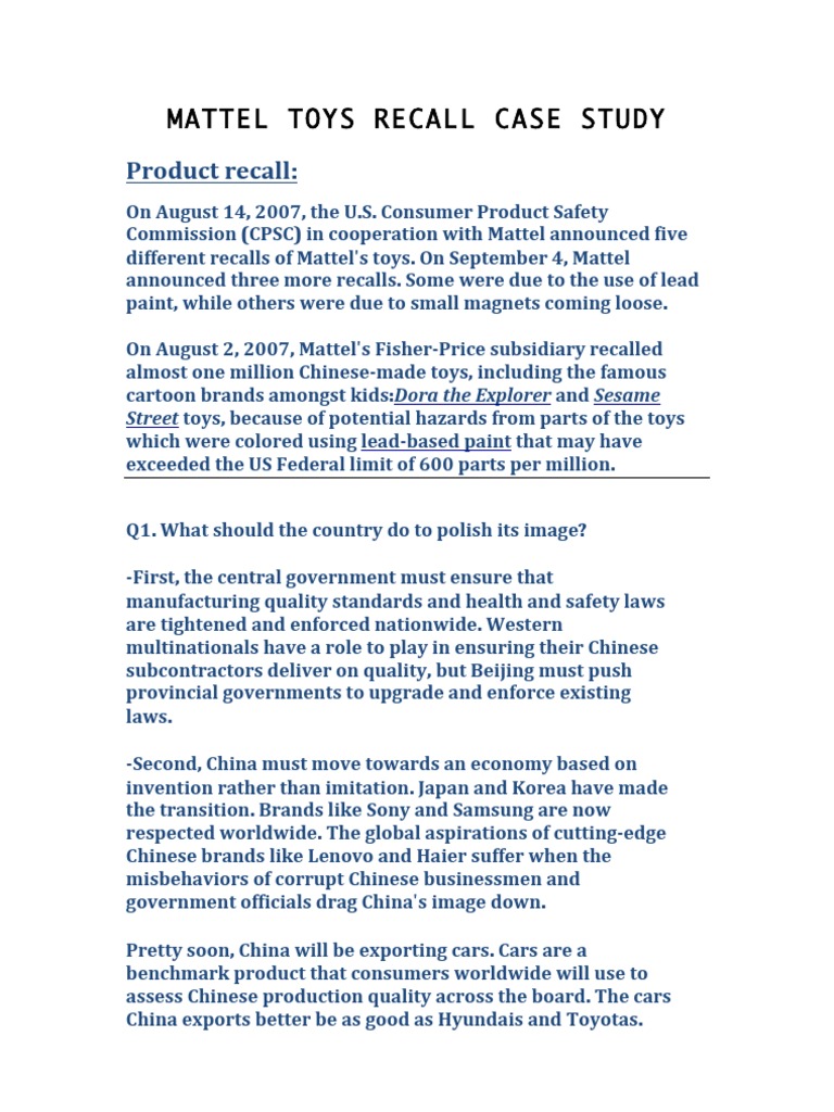 Mattel Toys Recall Case Study | PDF | China | World Politics