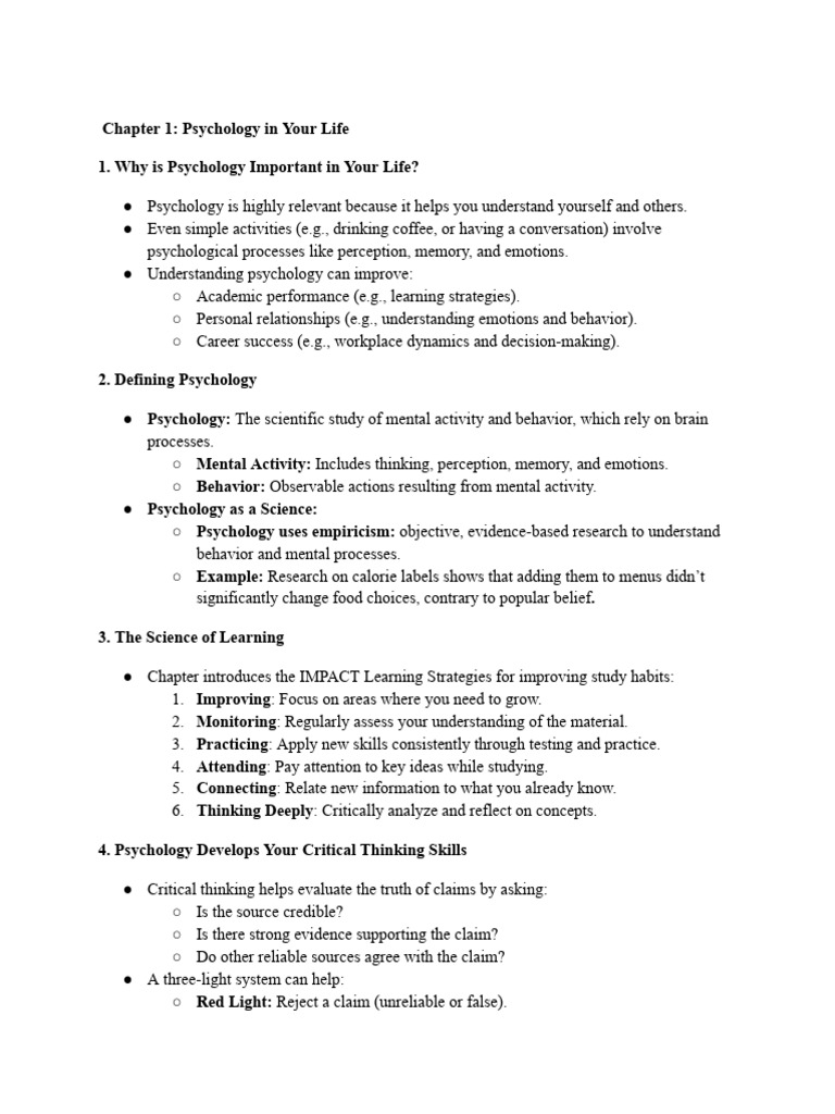 Psychology Lecture - Textbook Notes | PDF | Psychology | Cognition