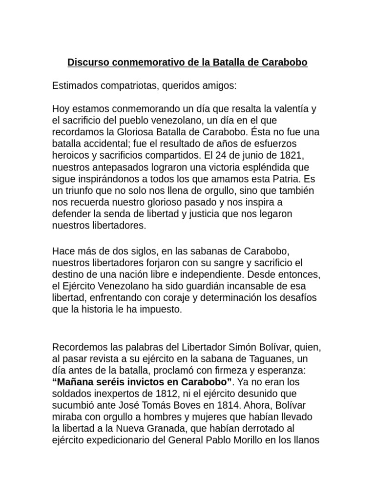 DISCURSO 24 Junio 1821 | PDF | Venezuela | Militar