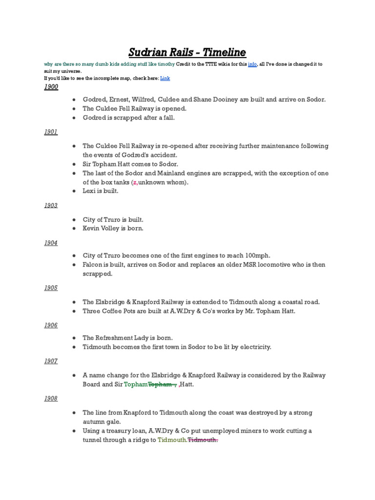 Sudrian Rails - Timeline | PDF | The Railway Series | Rail Transport