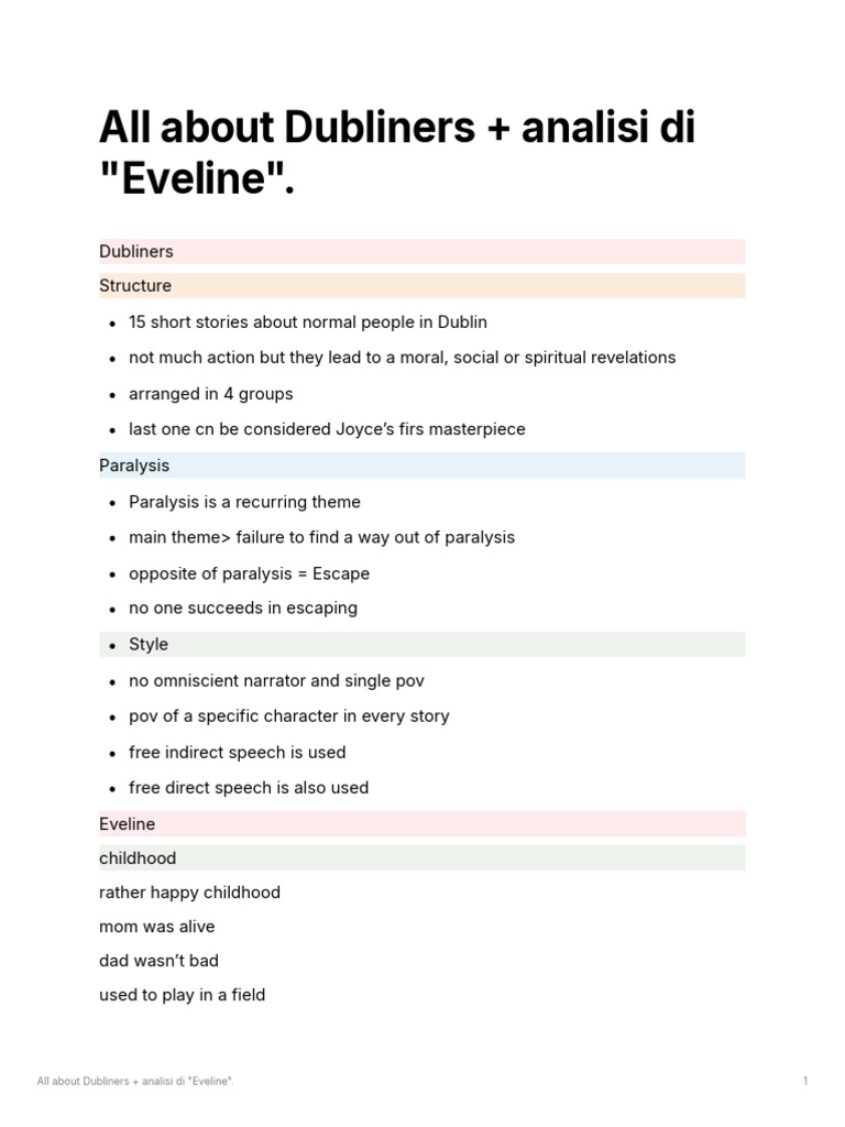 All About Dubliners Analisi Di Eveline. | PDF