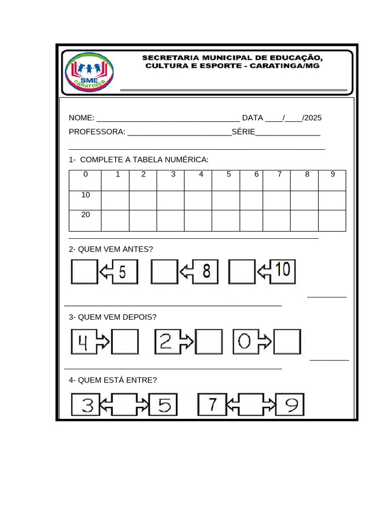 ATIVIDADE DE MATEMÁTICA COMPLETE A SEQUÊNCIA | PDF
