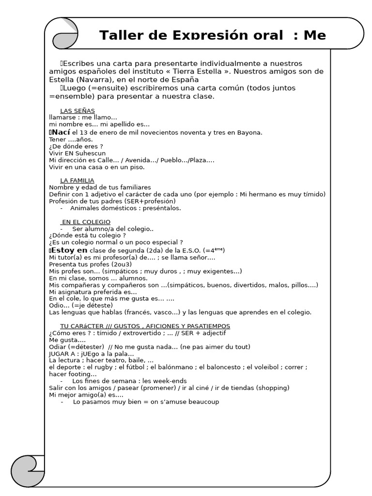 Taller - de - Expresion - Escrita - Me - Presento - 3e 3 | PDF