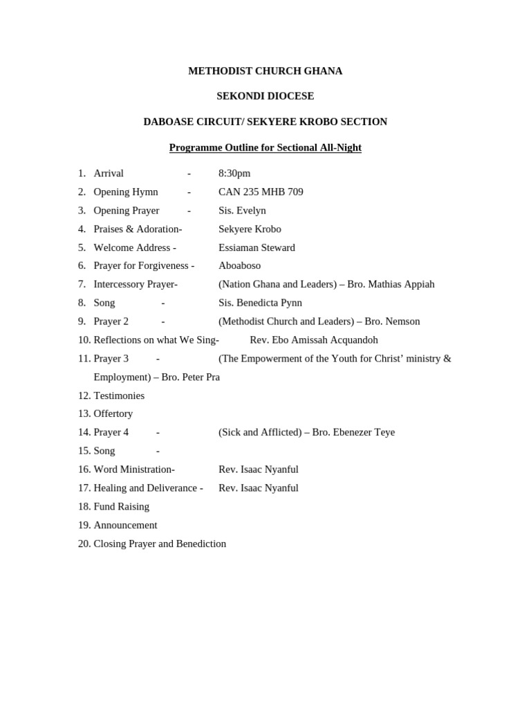Sekyere Krobo All-Night Program Outline | PDF