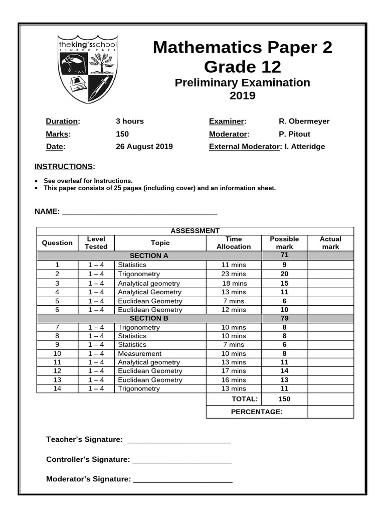 Grade 12 Prelim Exams paper 2 2019 FINAL | PDF | Circle | Logarithm