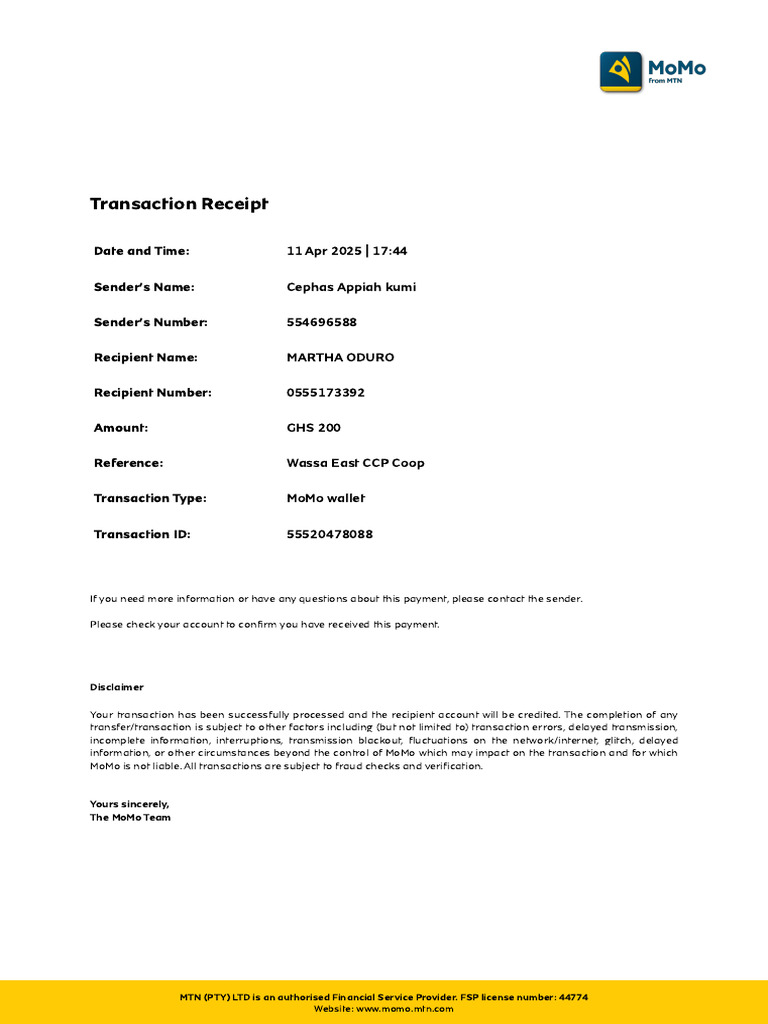 MoMo Receipt 1 | PDF