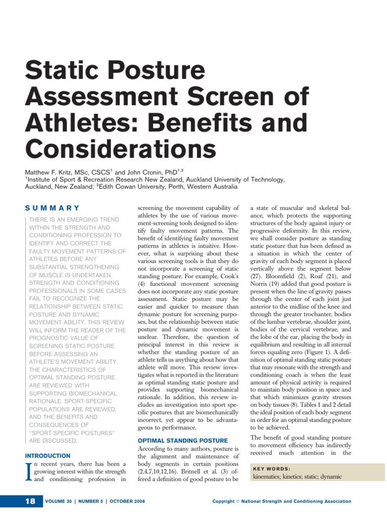 Static Posture Assessment for Athletes | PDF | Anatomical Terms Of ...