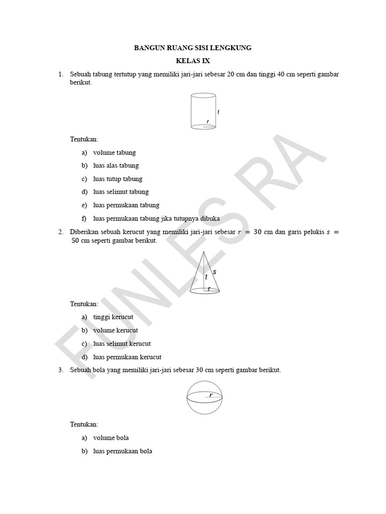 Latihan Soal - Bangun Ruang Sisi Lengkung Kelas 9 | PDF