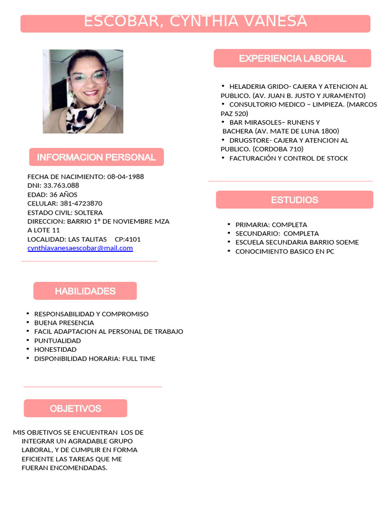 000000 cv ESCOBAR, CYNTHIA VANESA | PDF