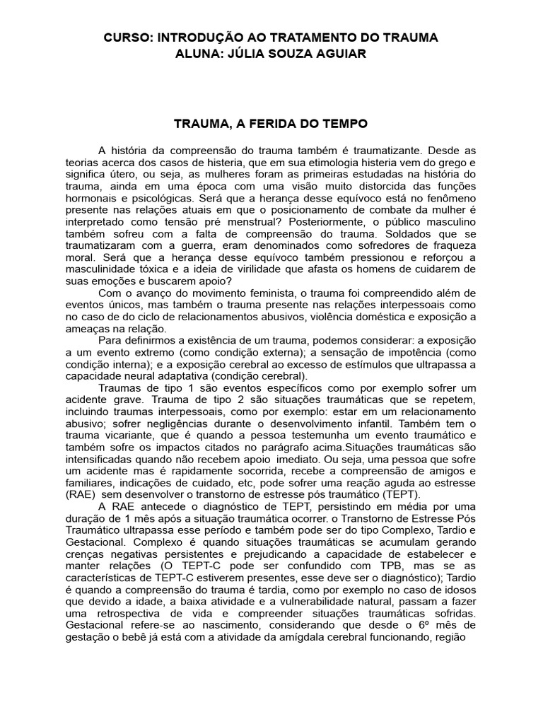 Trauma, A Ferida Do Tempo | PDF | Trauma psicológico | Depressão
