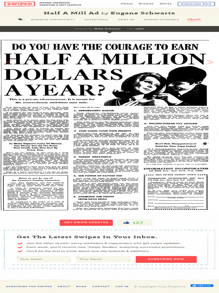 Half A Mill Ad by Eugene Schwartz Swipe File Ar | PDF