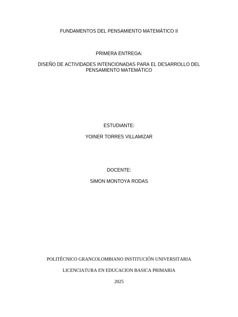 Primera Entrega Fundamentos Del Pensamiento Matemático Ii - Yoiner | PDF | Pensamiento | Aprendizaje