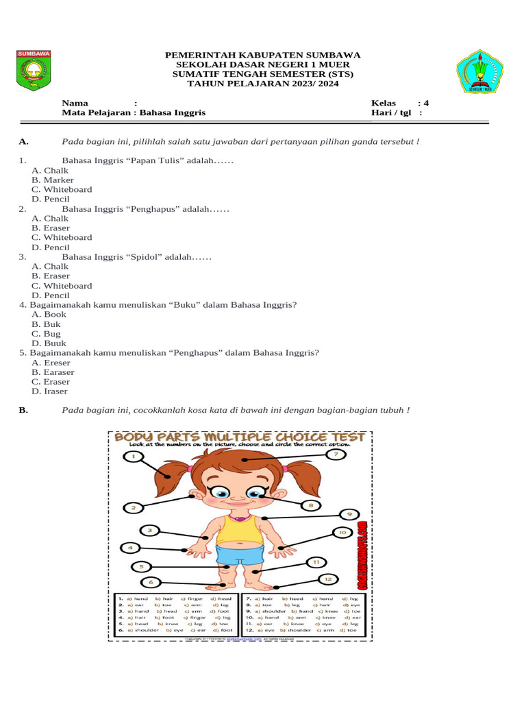 STS Bahasa Inggris Kelas 4 SD Sumbawa | PDF