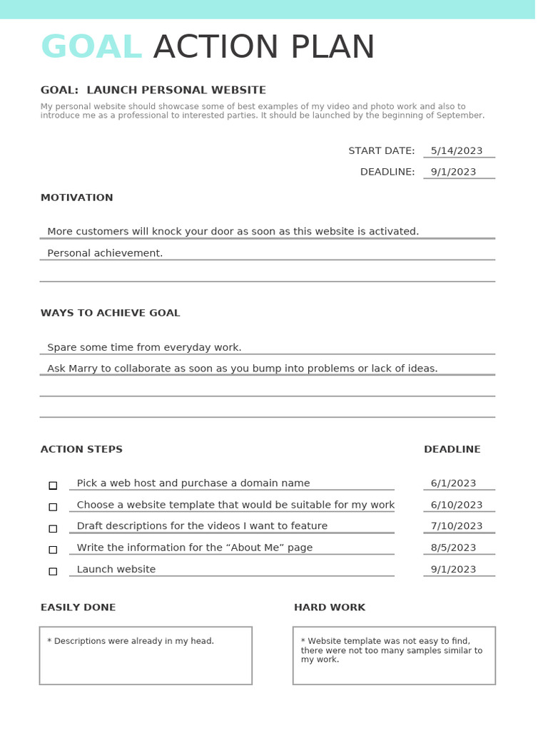 Action Plan: Goal: Launch Personal Website | PDF