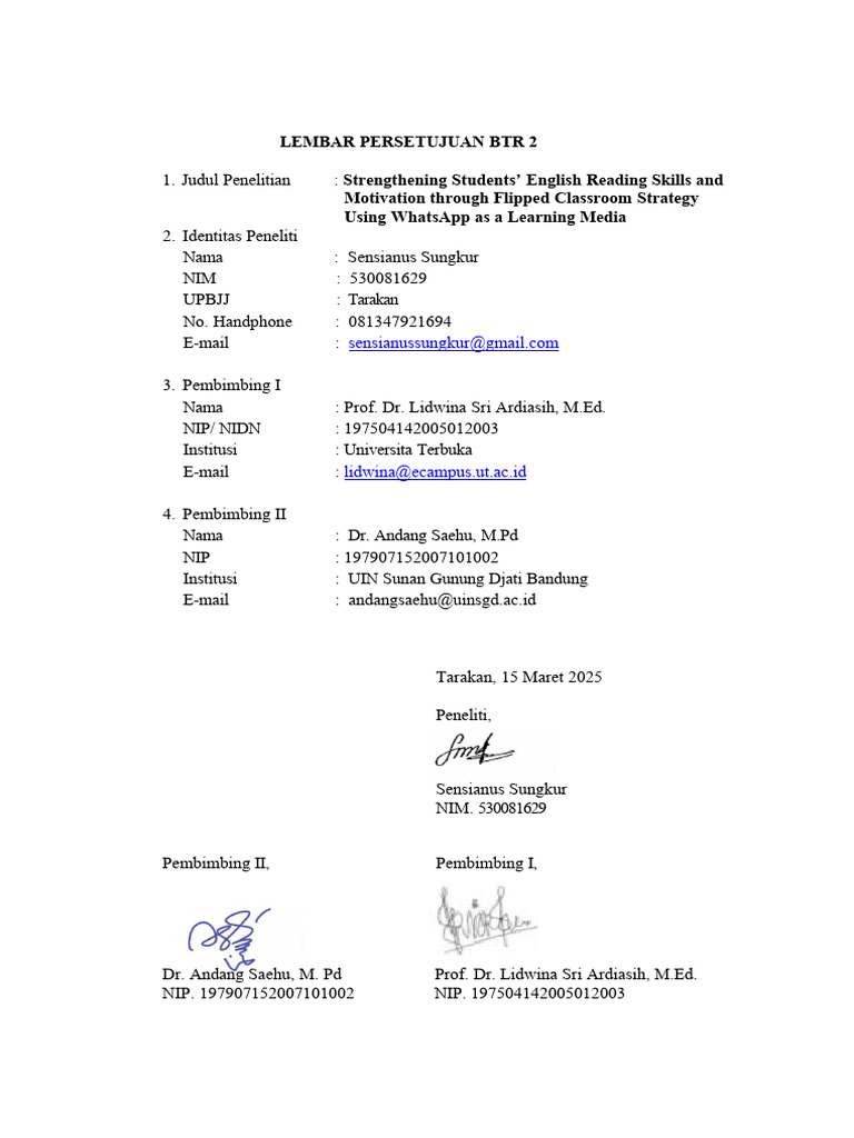 Lembar Persetujuan Btr 2 Newest | PDF