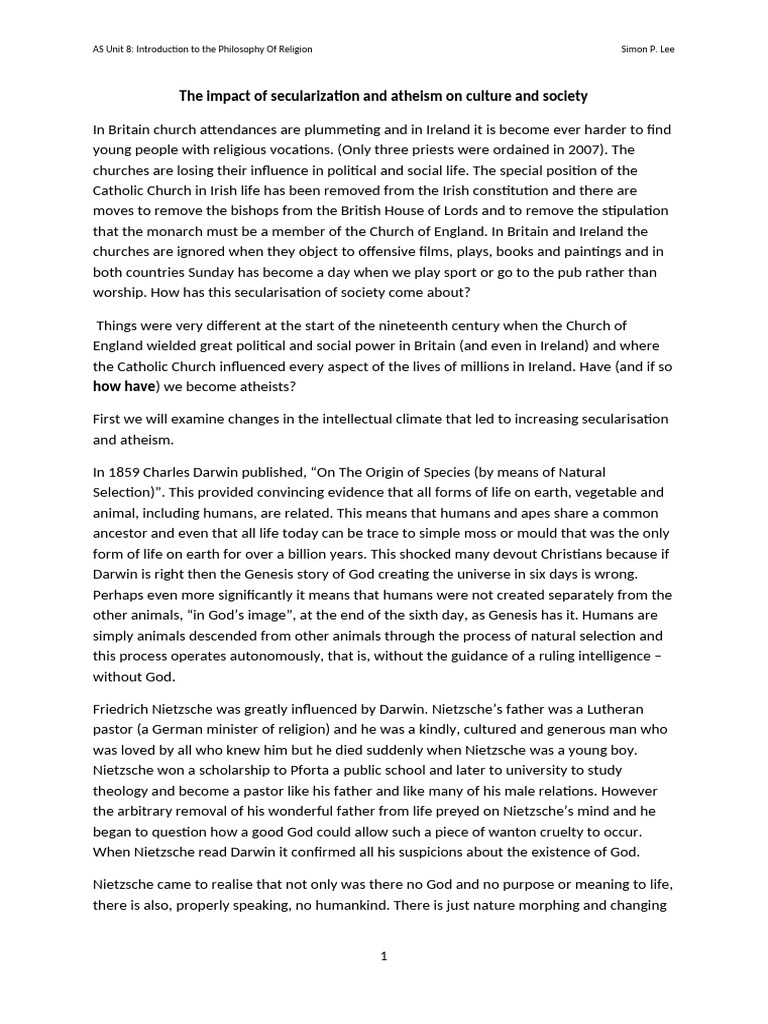 Secularization and Atheism's Impact | PDF | Marxism | Karl Marx