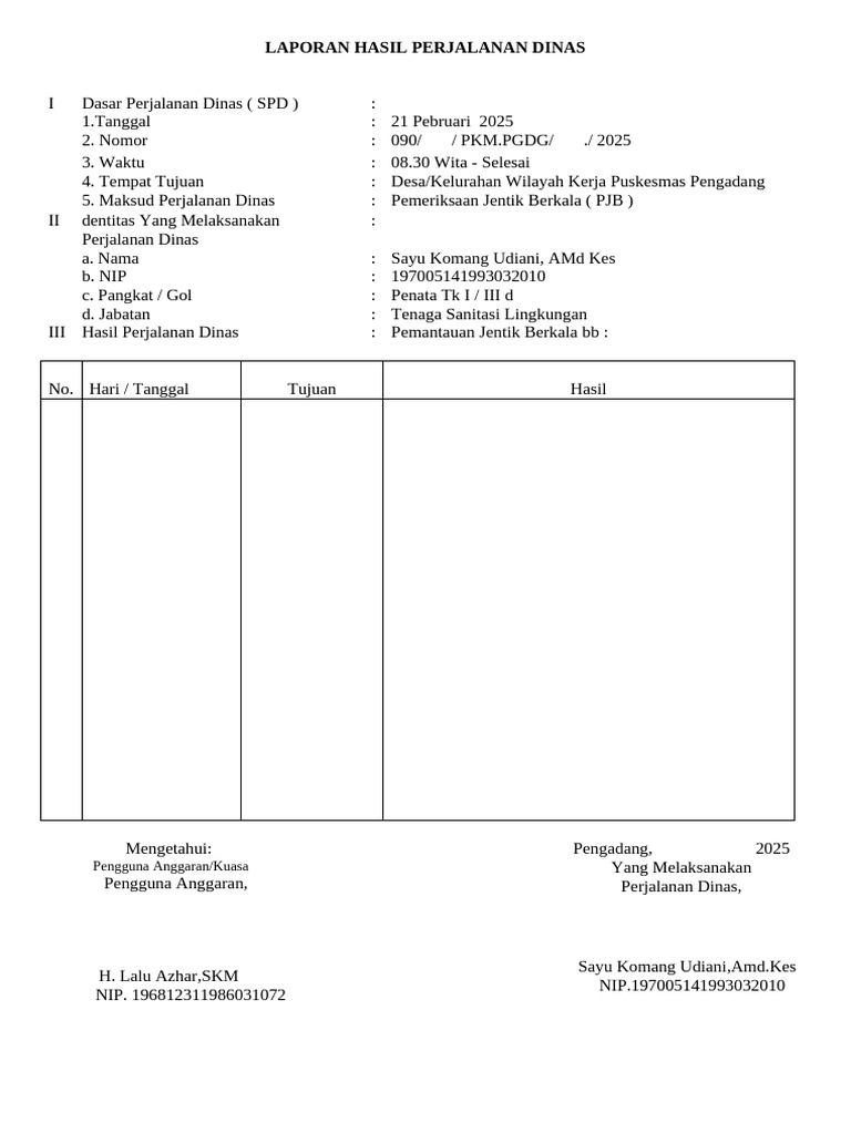 Laporan Hasil Perjalanan Dinas P2DBD | PDF