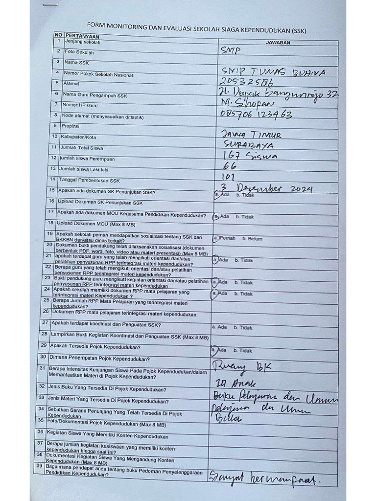 Form Monitoring SSK | PDF