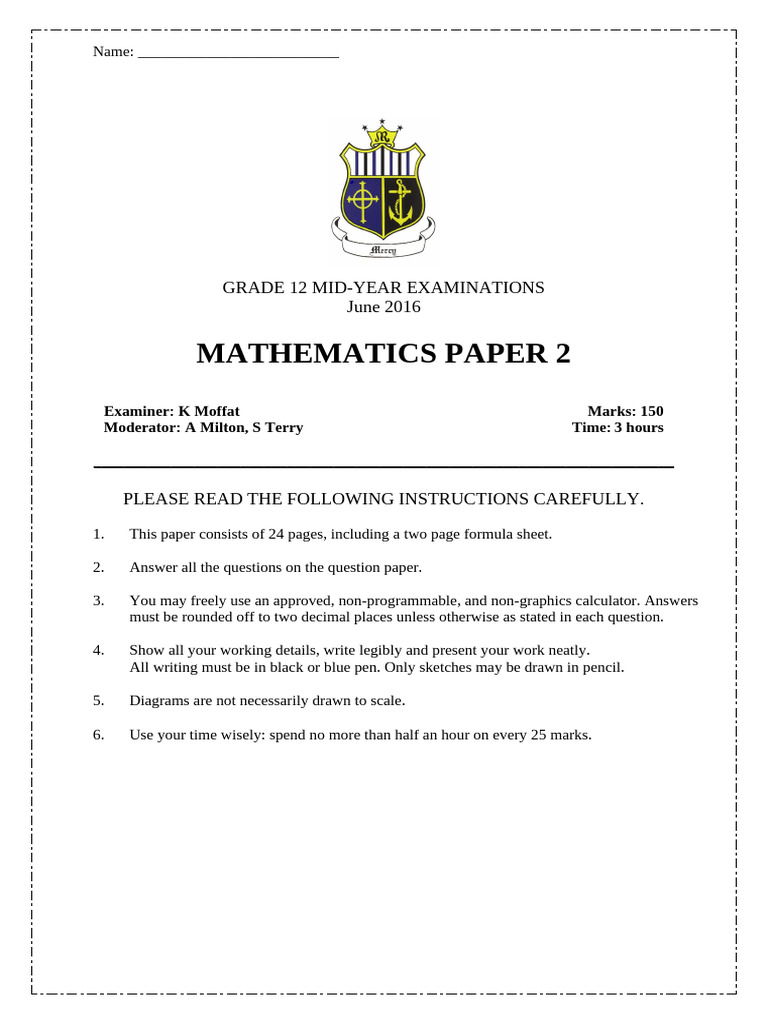 Grade 12 June Paper 2 2016 | PDF | Circle | Elementary Geometry