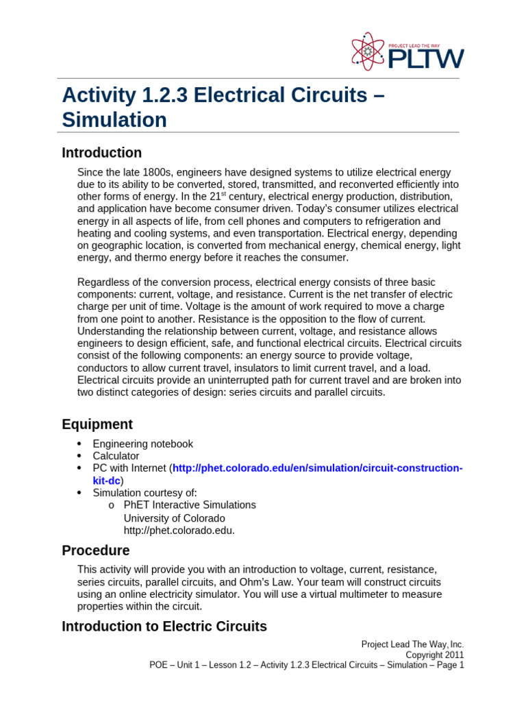 A1 2 3ElectricalCircuits Simulation | PDF | Series And Parallel Circuits | Electrical Network