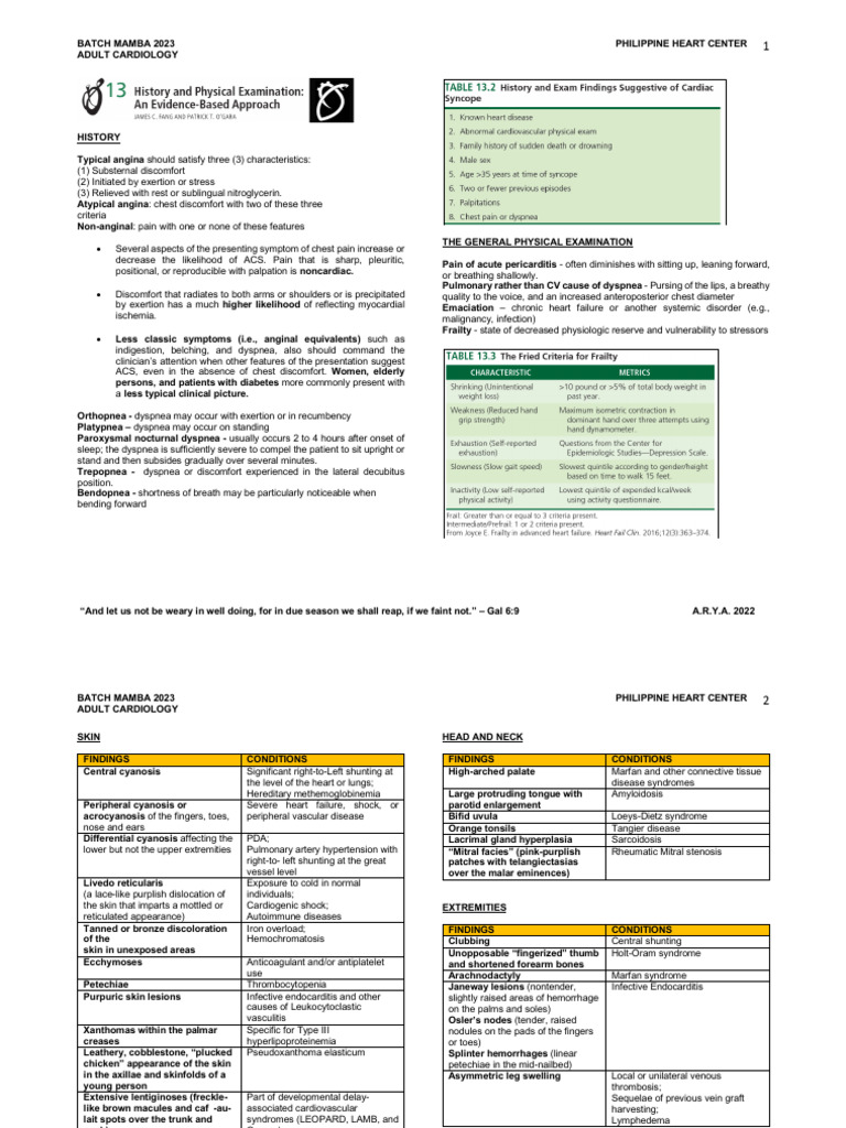 13 Cardiac History and PE | PDF | Atrium (Heart) | Heart