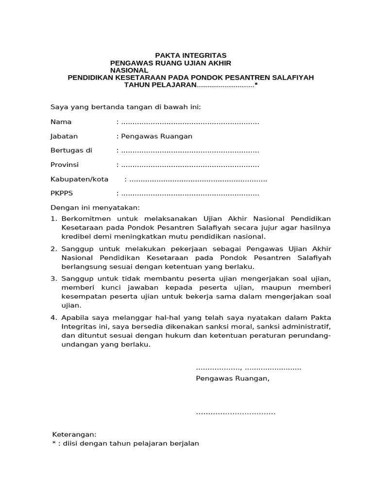 Template Pakta Integritas 2025 | PDF