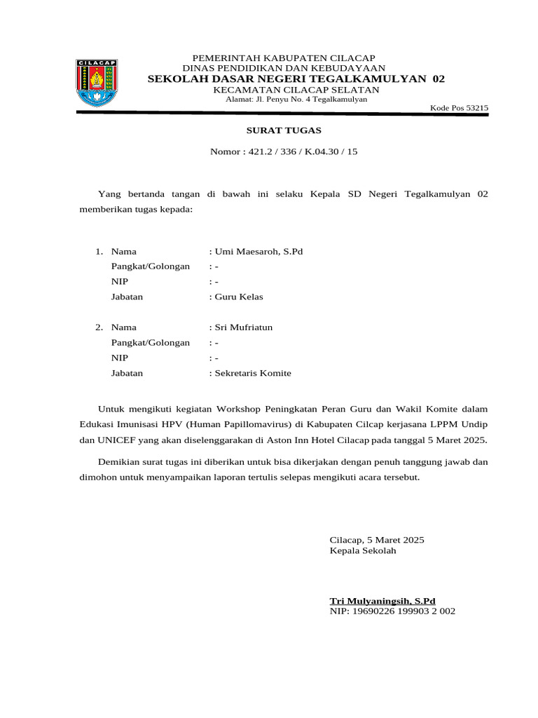 Surat Tugas Workshop Bu Umi | PDF