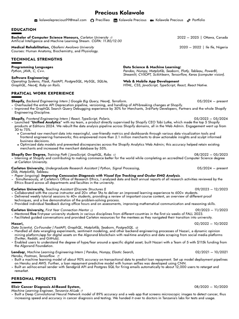 Precious Kolawole Resume | PDF | Machine Learning | Mentorship