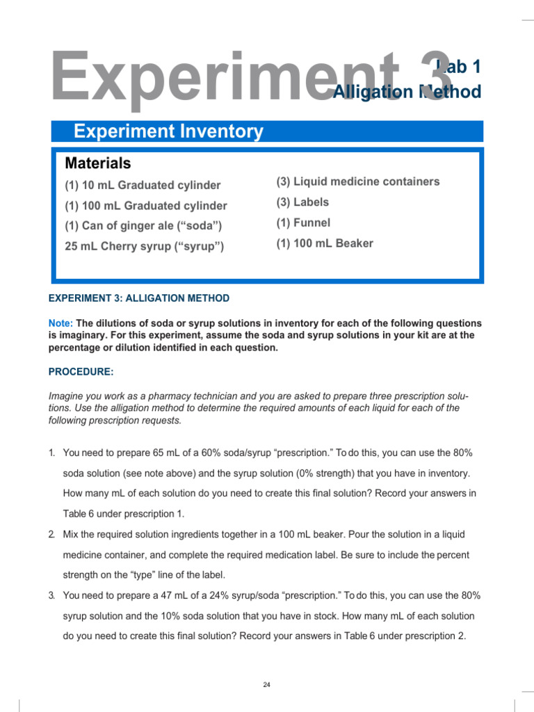 Lab 1 Experiment 3 Alligation Method | PDF | Prescription Drugs | Soft Drink