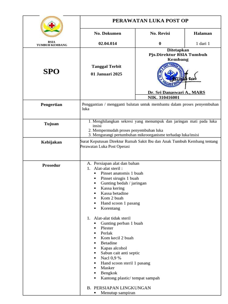 SPO Perawatan Luka Post Op | PDF