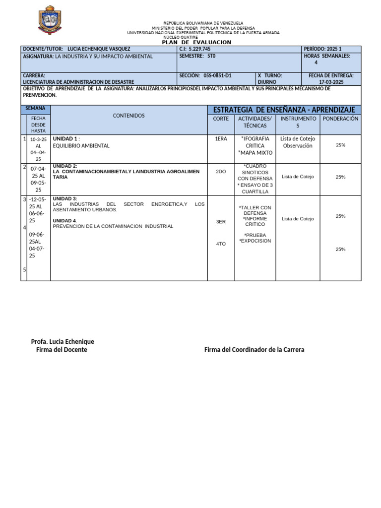 5 Plan de 2025 Evaluaci+unefa Impacto Ambiental | PDF | Aprendizaje