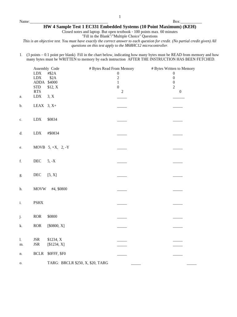 ECE331 HW 4 Sample Test 1 | PDF | Computer Hardware | Computer Data
