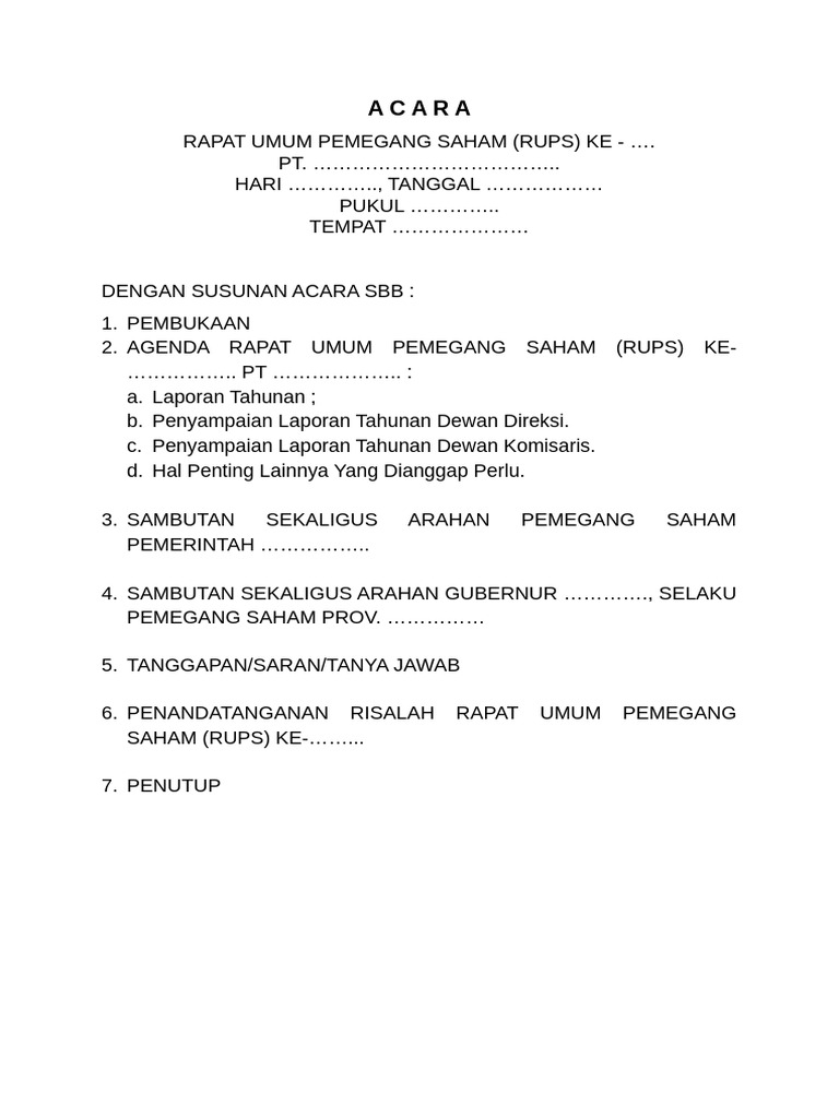 Susunan Acara RUPS BUMD | PDF
