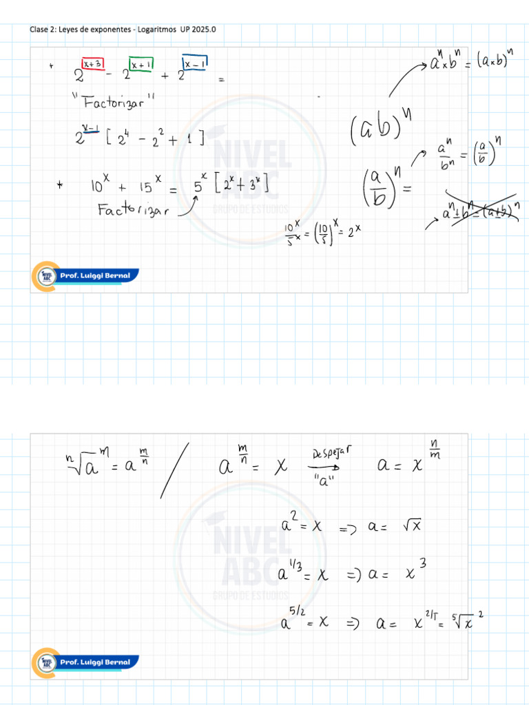 Clase 3 Leyes de Exponentes y Logaritmos UP 2025.0 | PDF