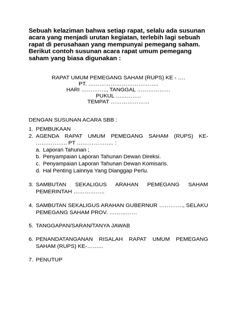 Contoh Susunan Acara RUPS BUMD | PDF